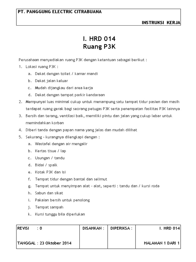 I. HRD 014 Ruang p3k r0 | PDF