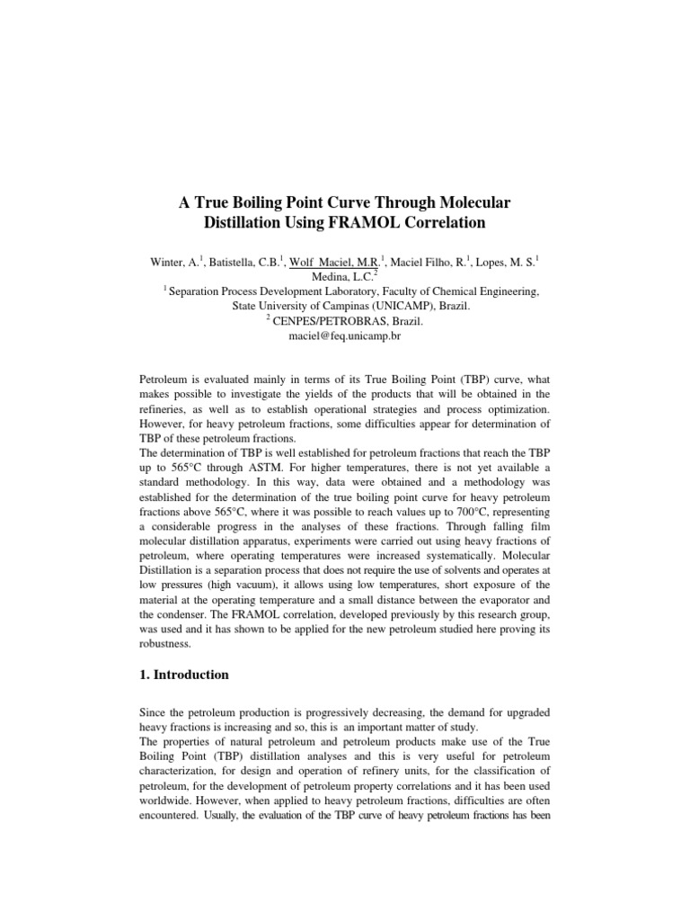Determining the True Boiling Point Curve for Heavy Petroleum Fractions ...