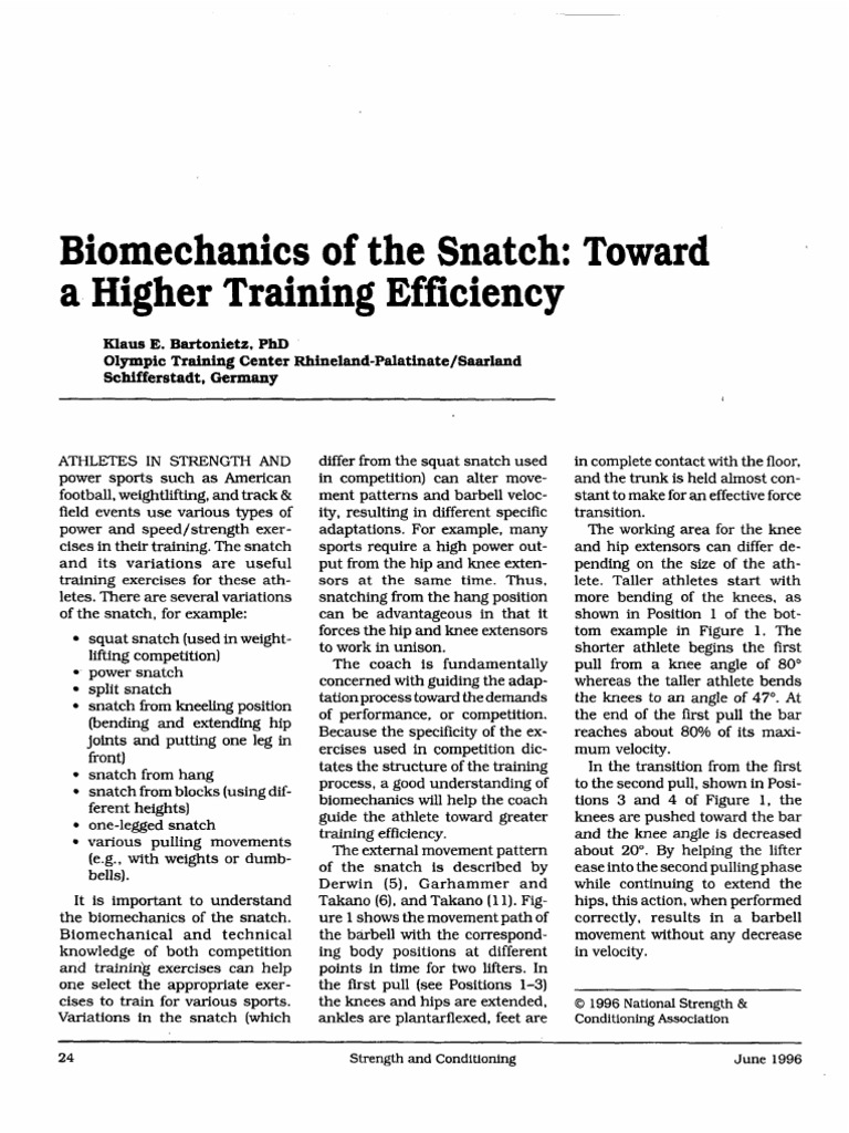 NSCA Classic - Biomechanics of The Snatch PDF | PDF