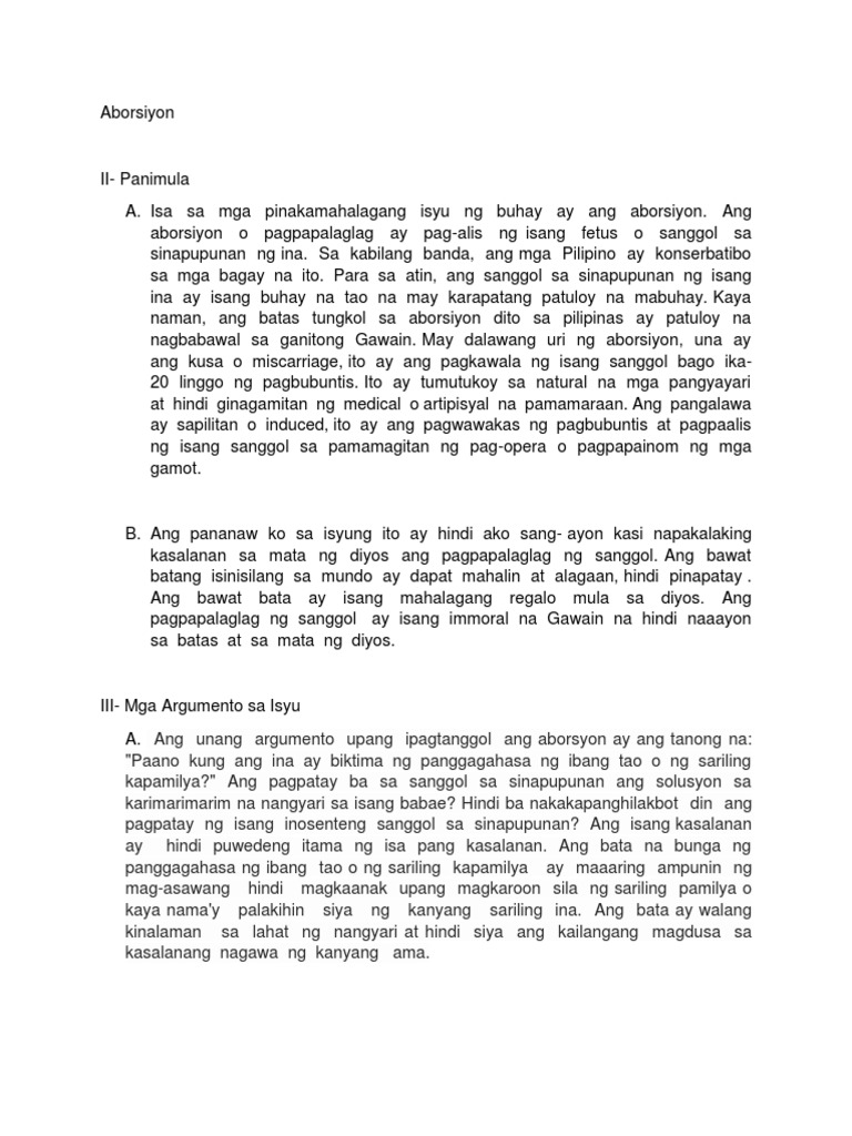 Mga Argumento Sa Isyung Aborsiyon | isyungbabe