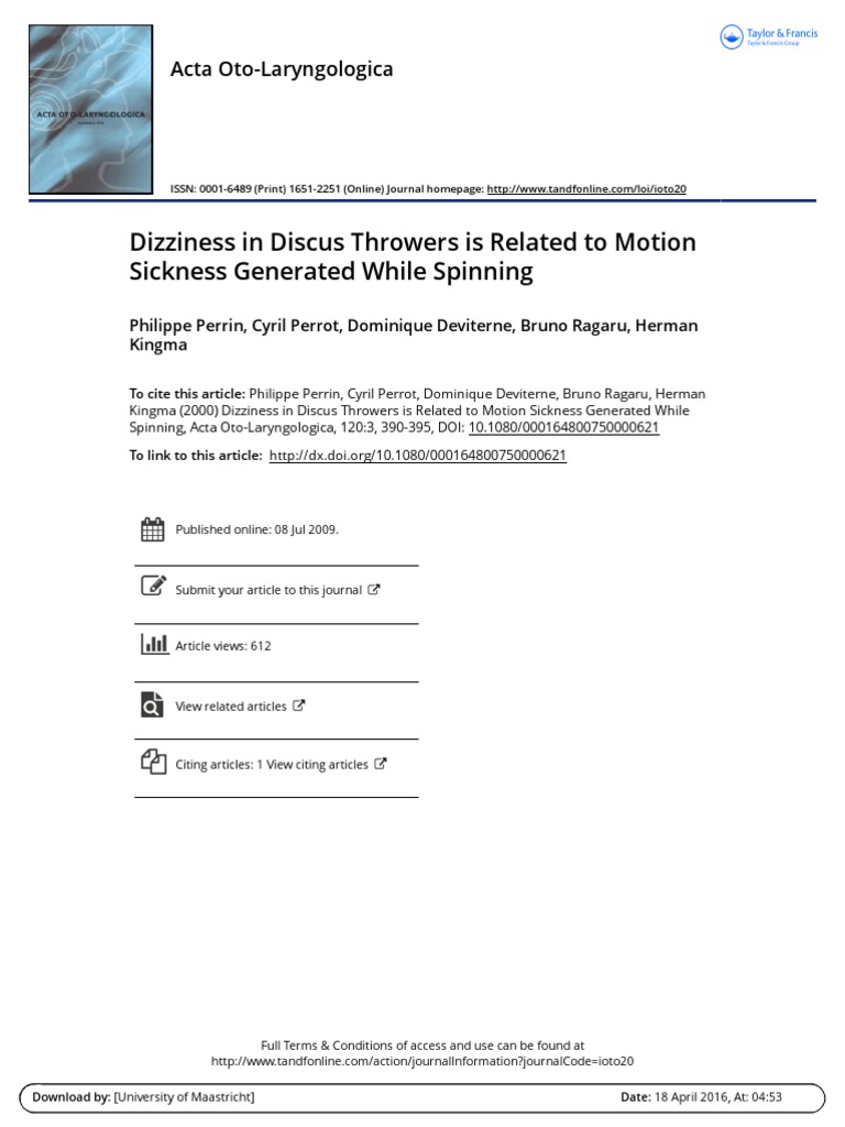 Motion Sickness Its Pathophysiology and Treatment | PDF | Vestibular ...