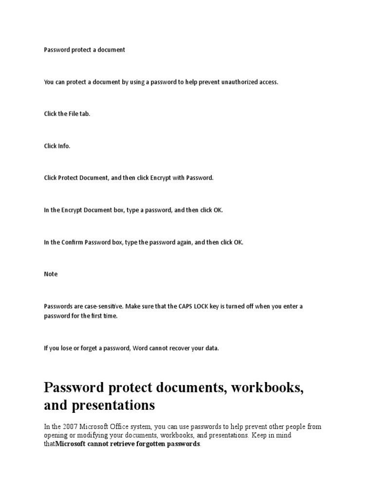 Password Protect A Document | PDF | Microsoft Excel | Password