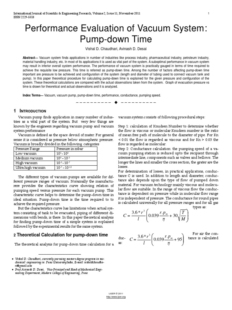 Performance Evaluation of Vacuum System Pump Down Time PDF | PDF ...