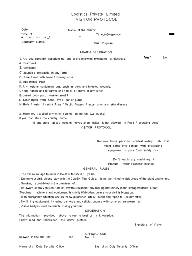 Logistics Private Limited Visitor Protocol | PDF | Trade Secret | Non ...