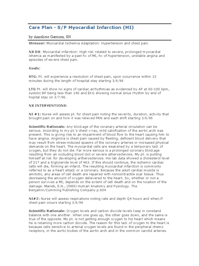 Care Plan Heart Attack | PDF | Myocardial Infarction | Coronary Artery ...