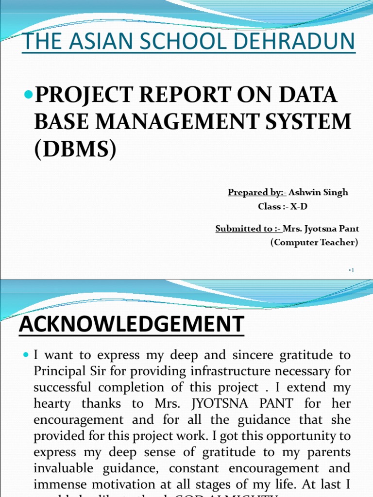 A Student's Project Report on Designing a School Database Management ...