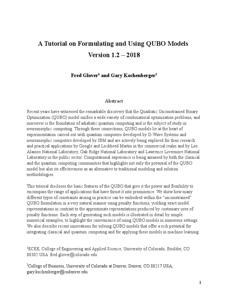 QUBO Models for Optimization Experts | PDF | Mathematical Optimization | Vertex (Graph Theory)