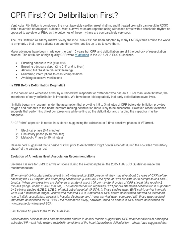 CPR First? or Defibrillation First?: Re-Affirmed | PDF | Cardiopulmonary Resuscitation | Cardiac ...