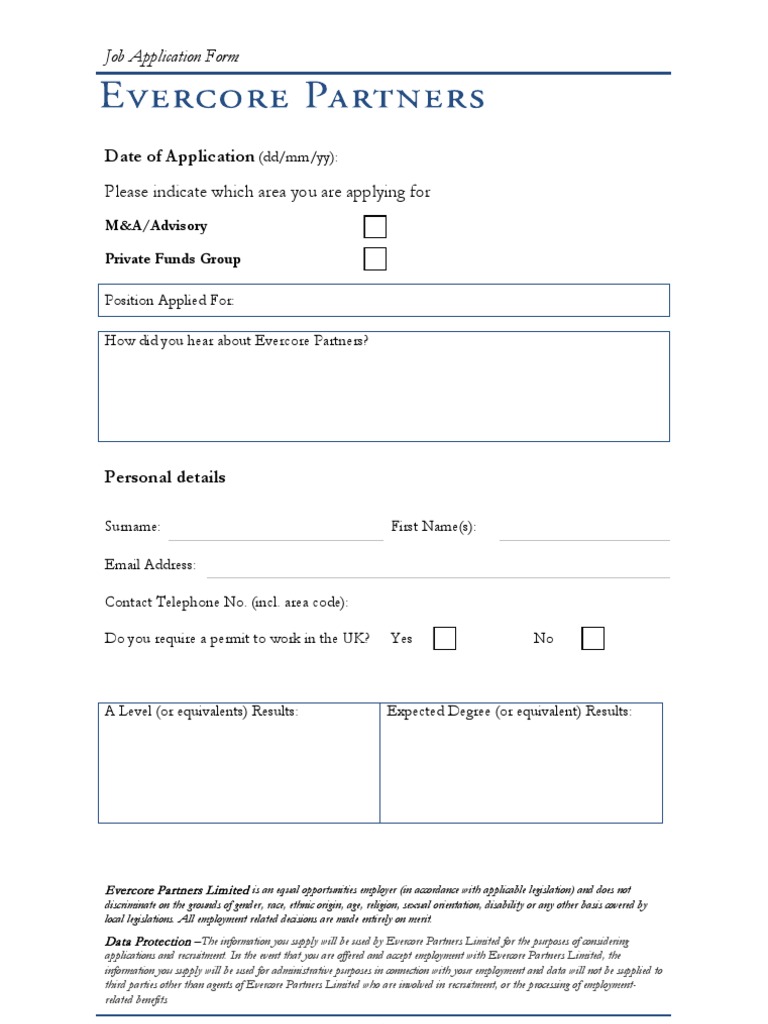 Evercore Job Application Form | PDF | Career & Growth | Law