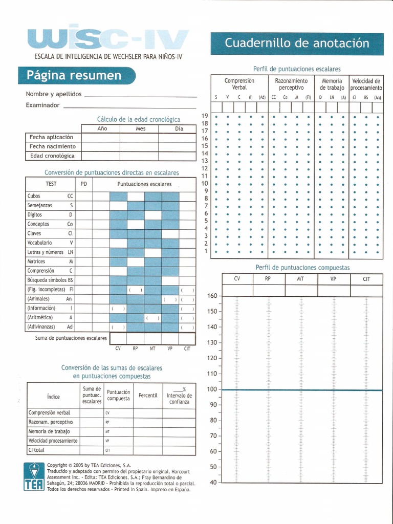 Cuadernillo Del WISC IV | PDF