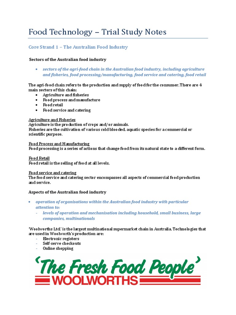 Food Technology - Trial Study Notes: Core Strand 1 - The Australian ...