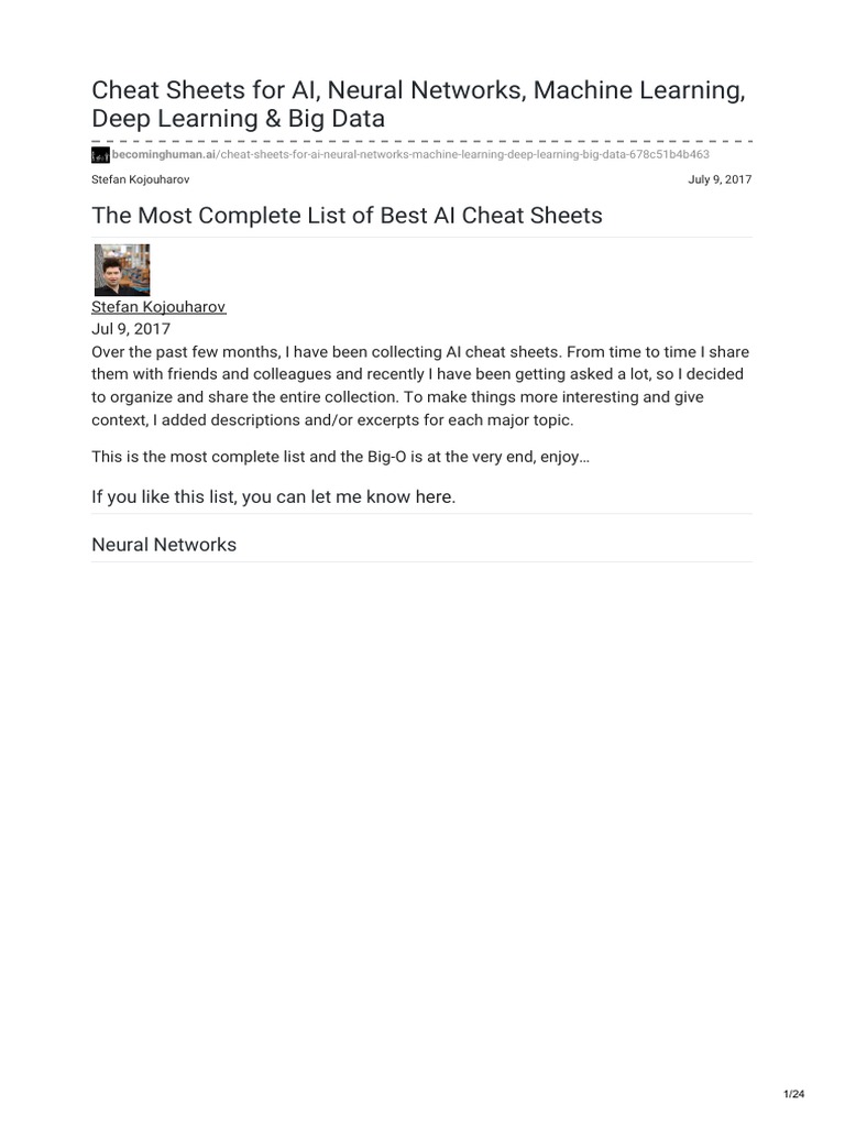 Becominghuman - Ai-Cheat Sheets For AI Neural Networks Machine Learning Deep Learning Amp ...