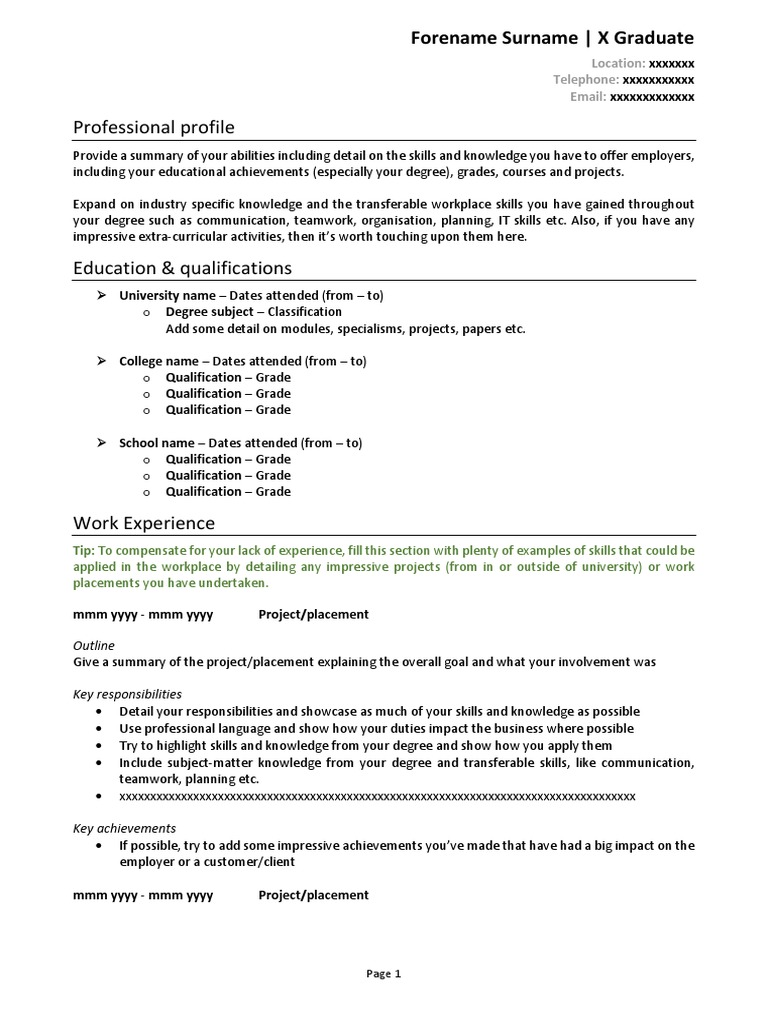 Graduate No Experience CV Template | PDF | Behavior Modification ...
