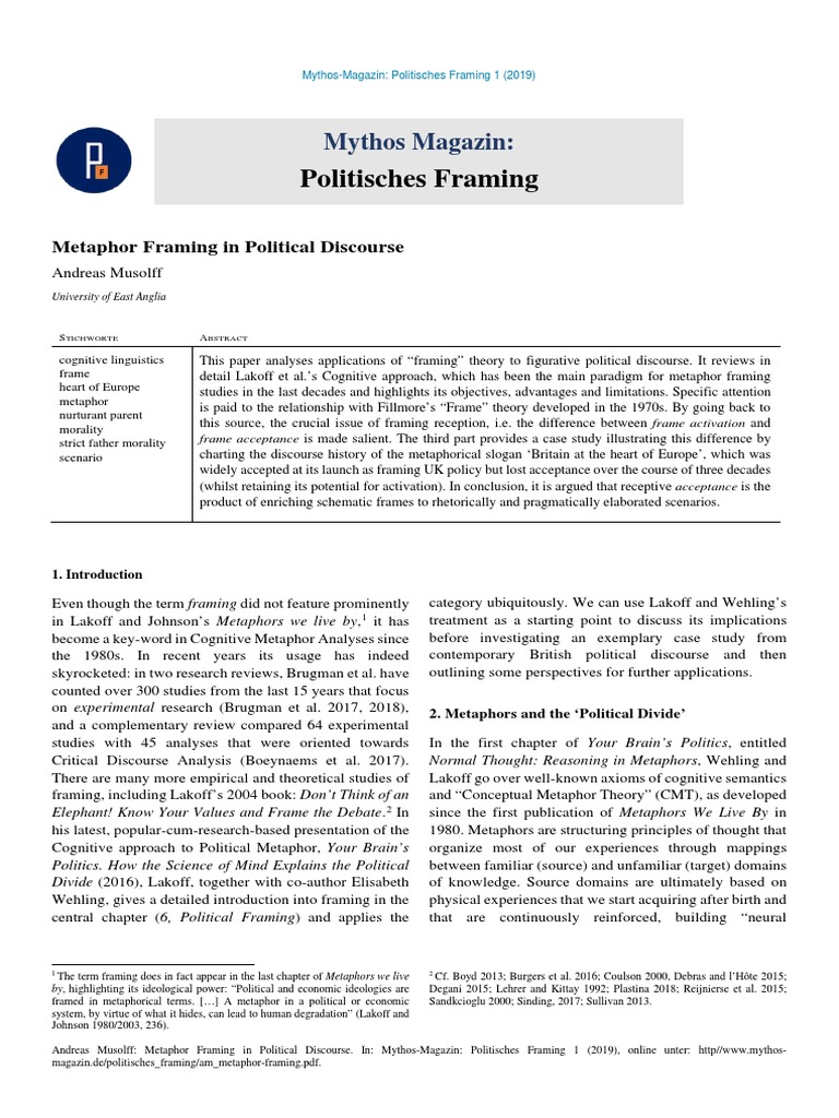 Metaphor Framing in Political Discourse | PDF | Framing (Social ...