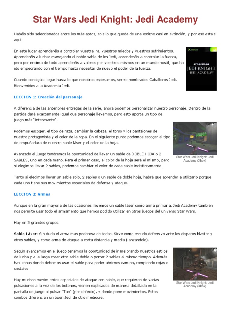 Guia Trucos Star Wars Jedi Knight Jedi Academy | PDF | Guerra de las Galaxias | Ascensor