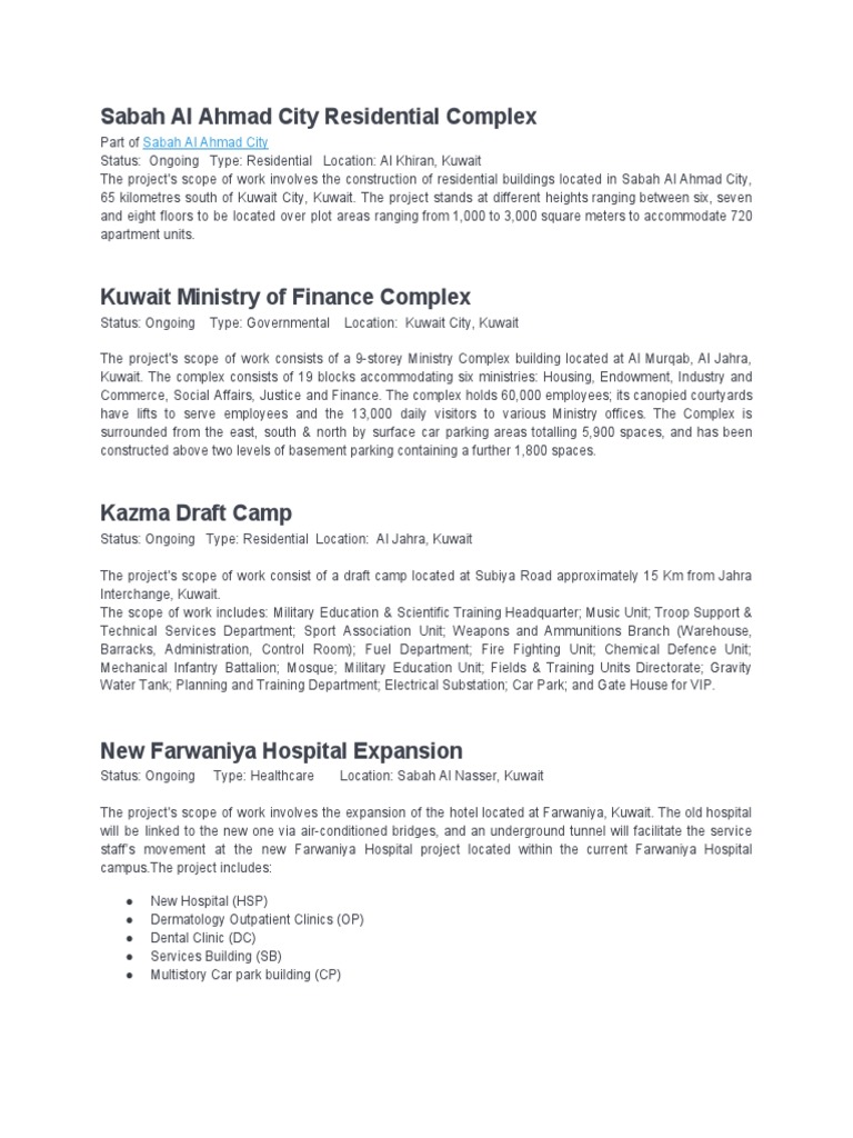 Kuwait Construction Projects Overview | PDF | Kuwait | Petrochemical