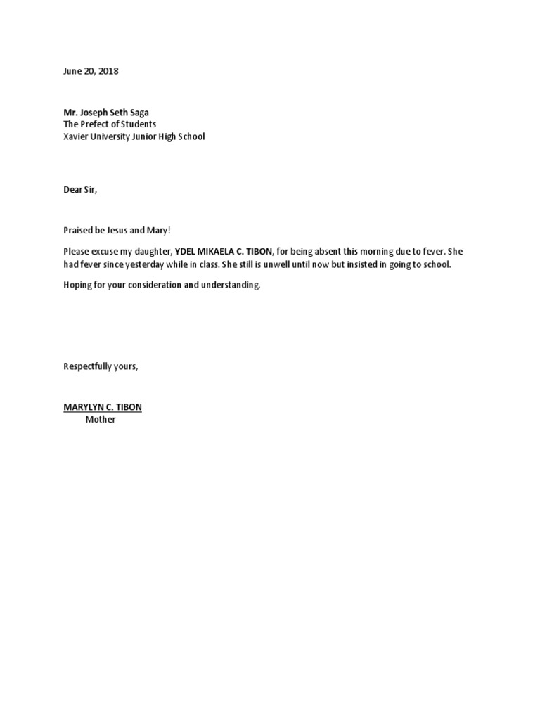 Excuse Letter | PDF