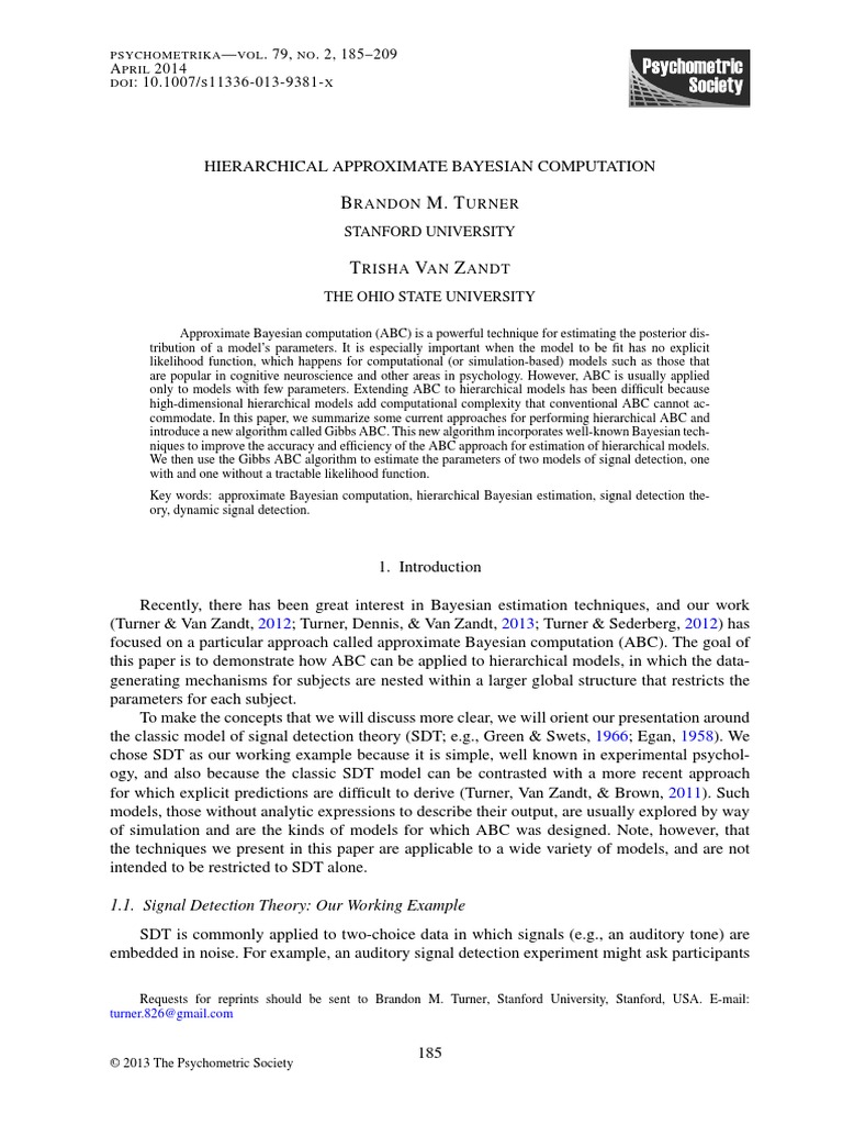 Psychometrika VOL NO Pril DOI S X: 1.1. Signal Detection Theory: Our ...
