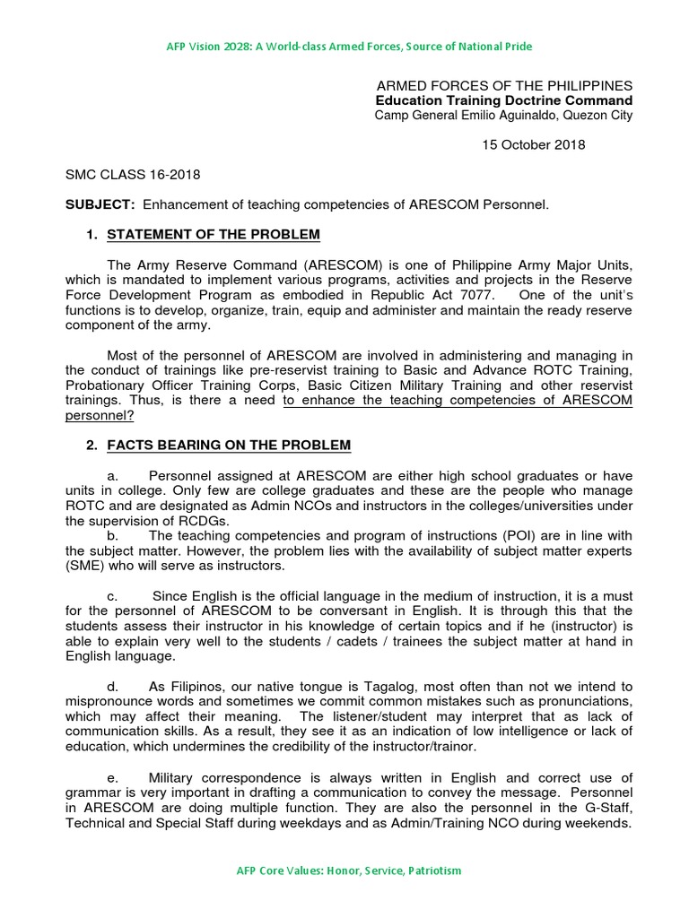 Enhancement of Teaching Competencies of ARESCOM Personnel | PDF ...