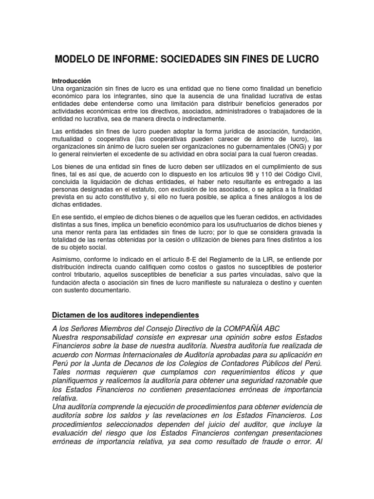Modelo de Informe 1 | PDF | Organización sin ánimo de lucro | Sociedad ...