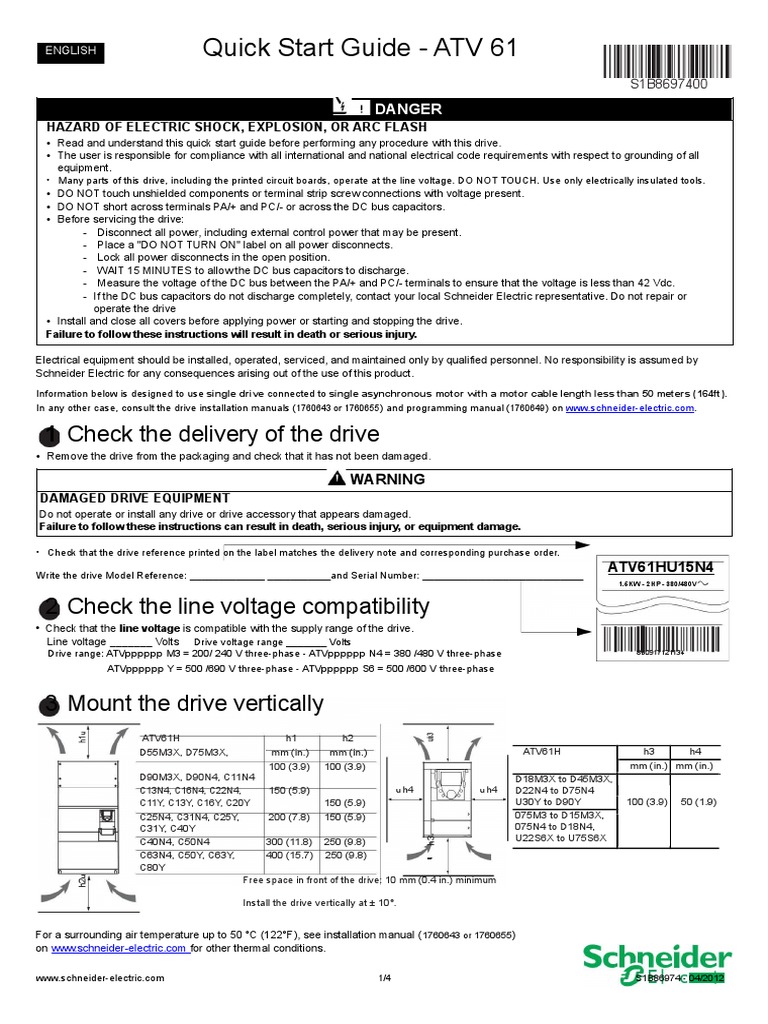 Quick Start Guide - ATV 61: 1 Check The Delivery of The Drive | PDF ...