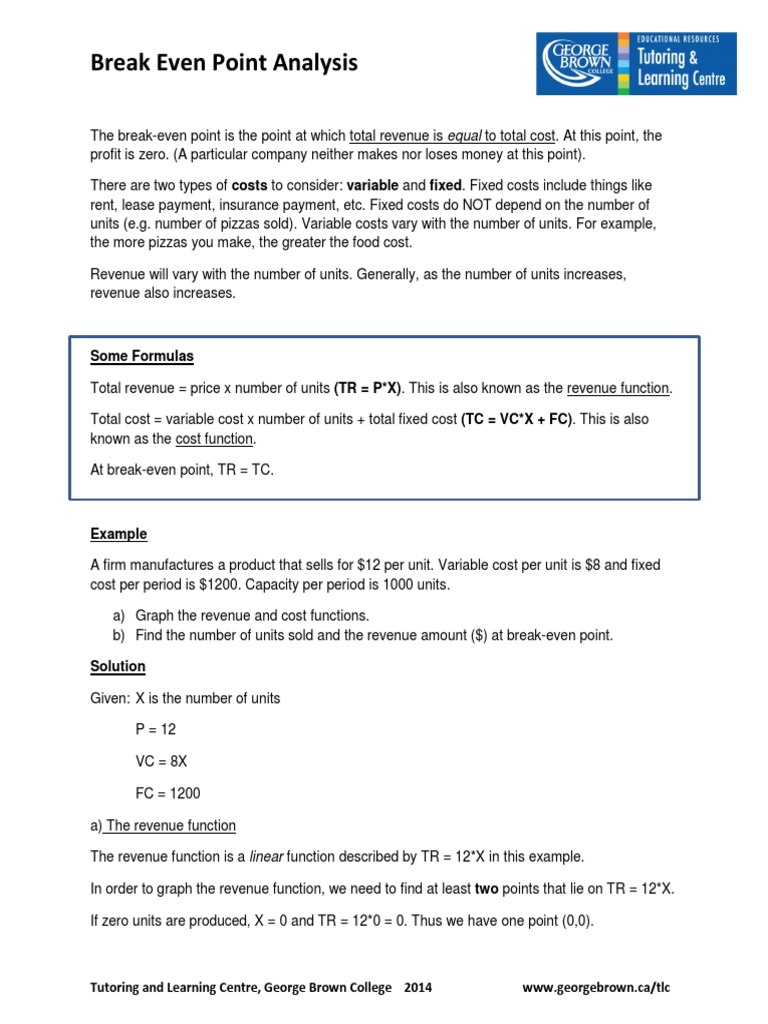 Break Even Point Analysis Pdf Mathematical Concepts Teaching