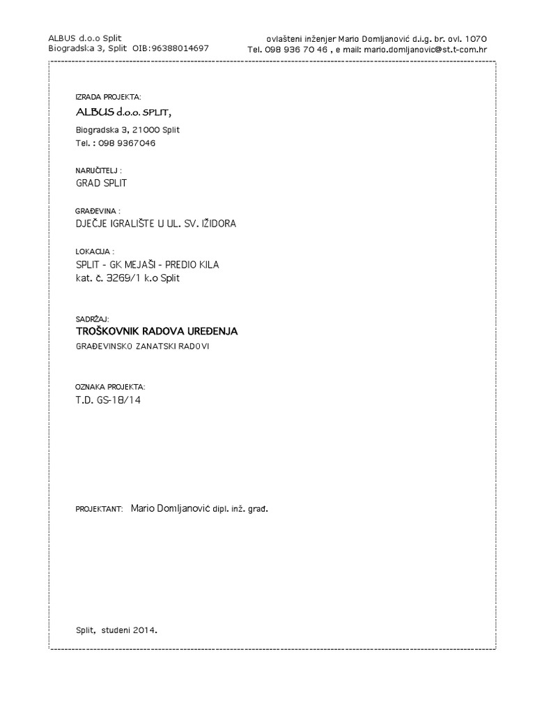 2014 10 28 Troskovnik Voda Odvodnja | PDF