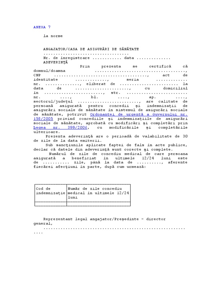 ANEXA 7-Model Adeverinta Concedii Medicale Nou | PDF ANEXA 7-Model Adeverinta Concedii Medicale Nou | PDF