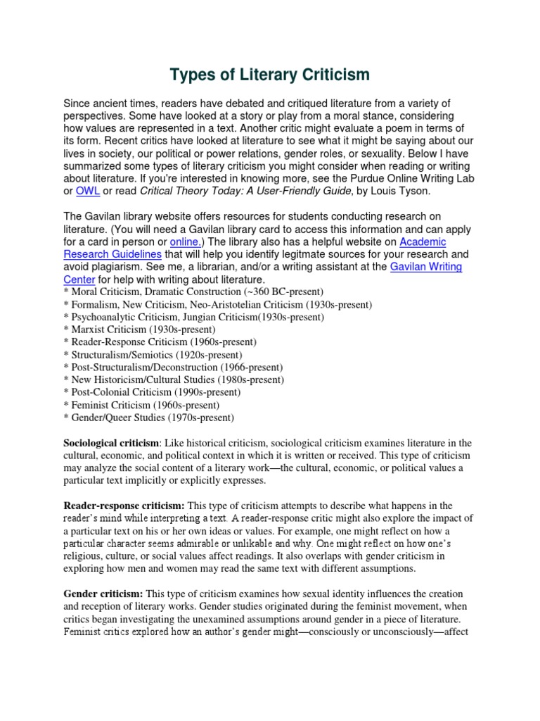 Types of Literary Criticism | PDF | Literary Criticism | Archetype