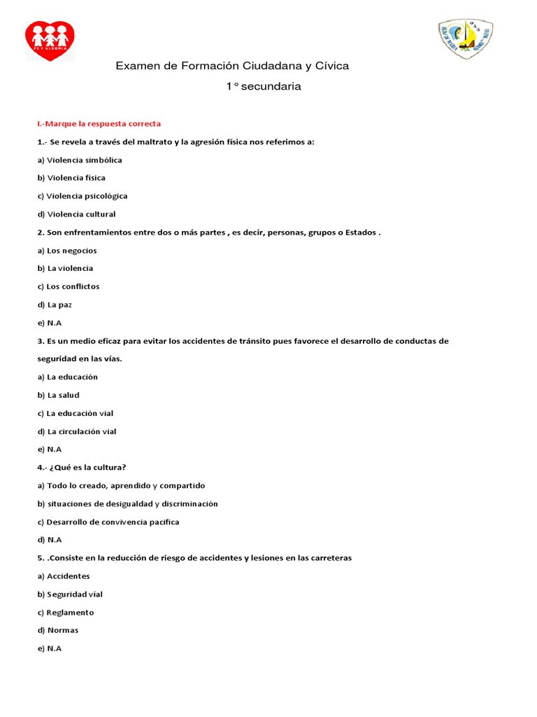 Examen De Formación Ciudadana Y Cívica Pdf Violencia Exclusión Social