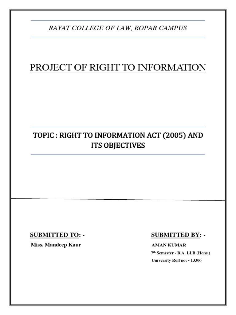 Project of Right To Information | PDF | Supreme Courts | Freedom Of ...