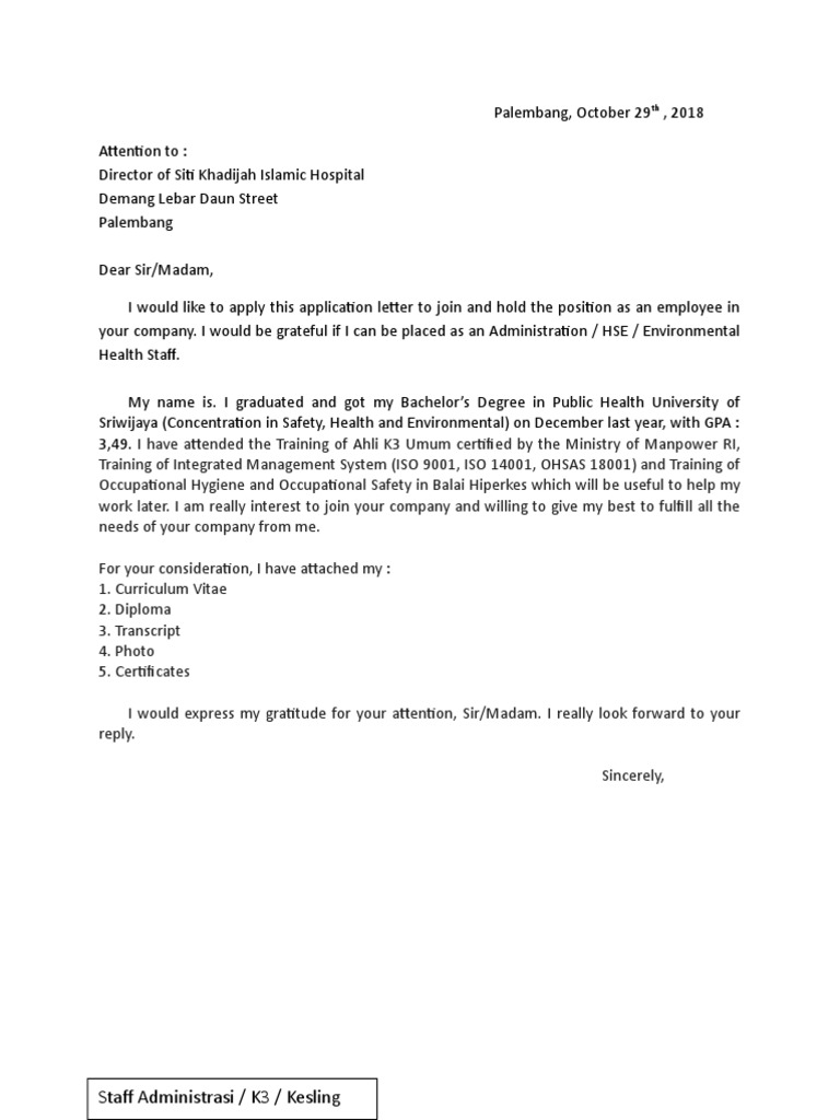 Application Letter Hospital | PDF