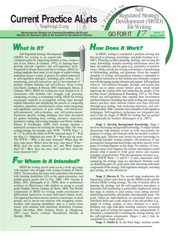 Self Regulated Strategy Development SRSD For Writing | PDF | Learning ...