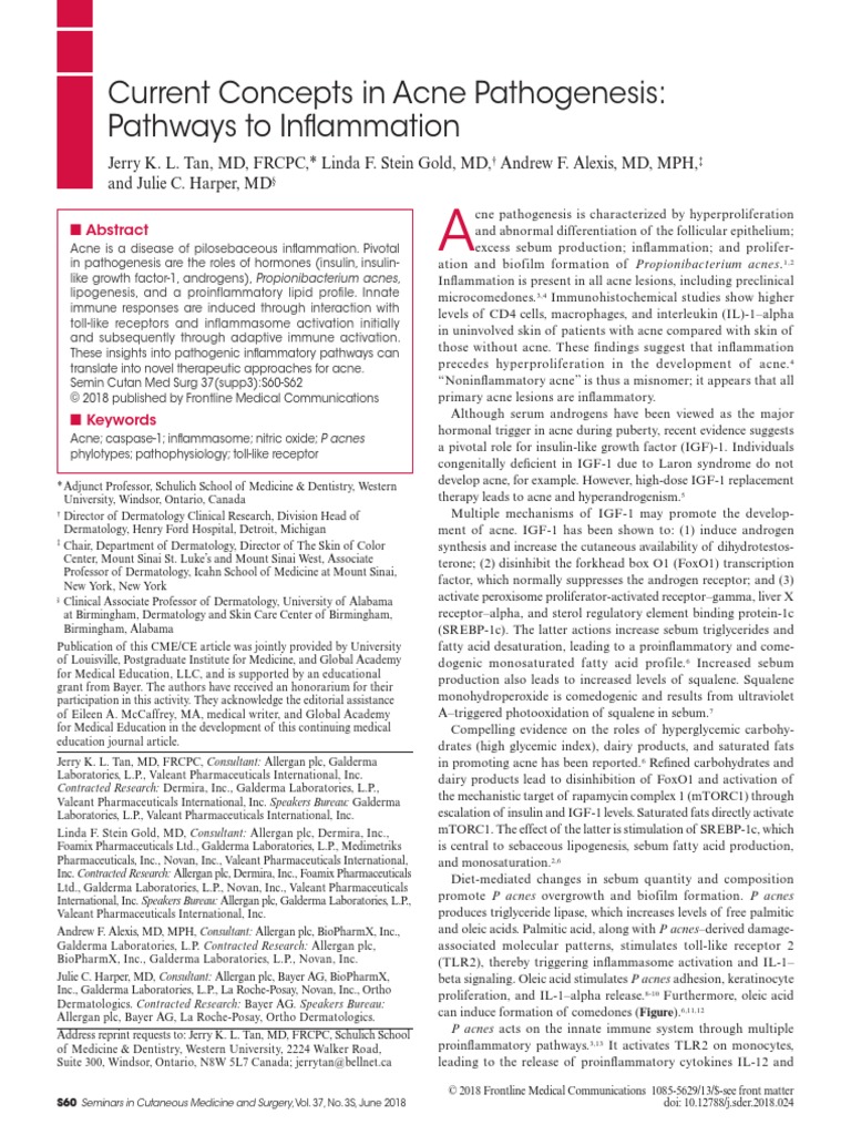 Current Concepts in Acne Pathogenesis: Pathways To Inflammation | PDF ...