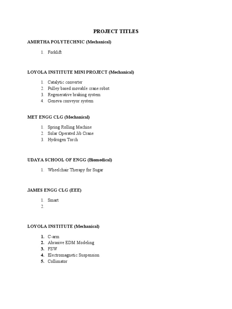 2018 - 19 PROJECT Titles | PDF