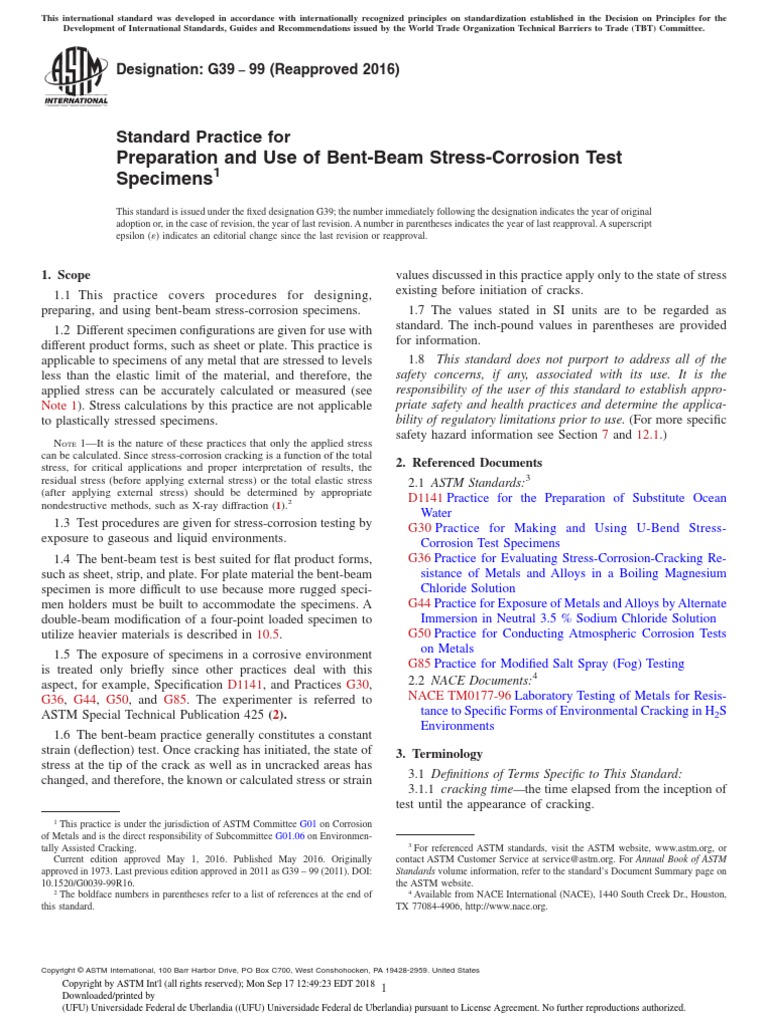 Astm G39-99 (2016) | PDF | Yield (Engineering) | Stress (Mechanics)