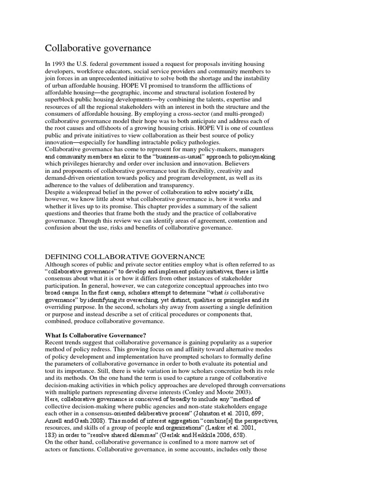 Collaborative Governance Explained | PDF | Governance | Policy