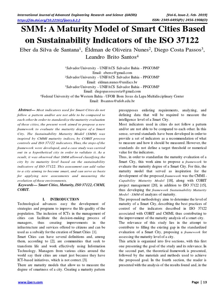 SMM: A Maturity Model of Smart Cities Based On Sustainability ...