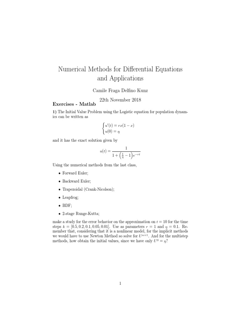 Numerical Methods For Differential Equations and Applications | PDF