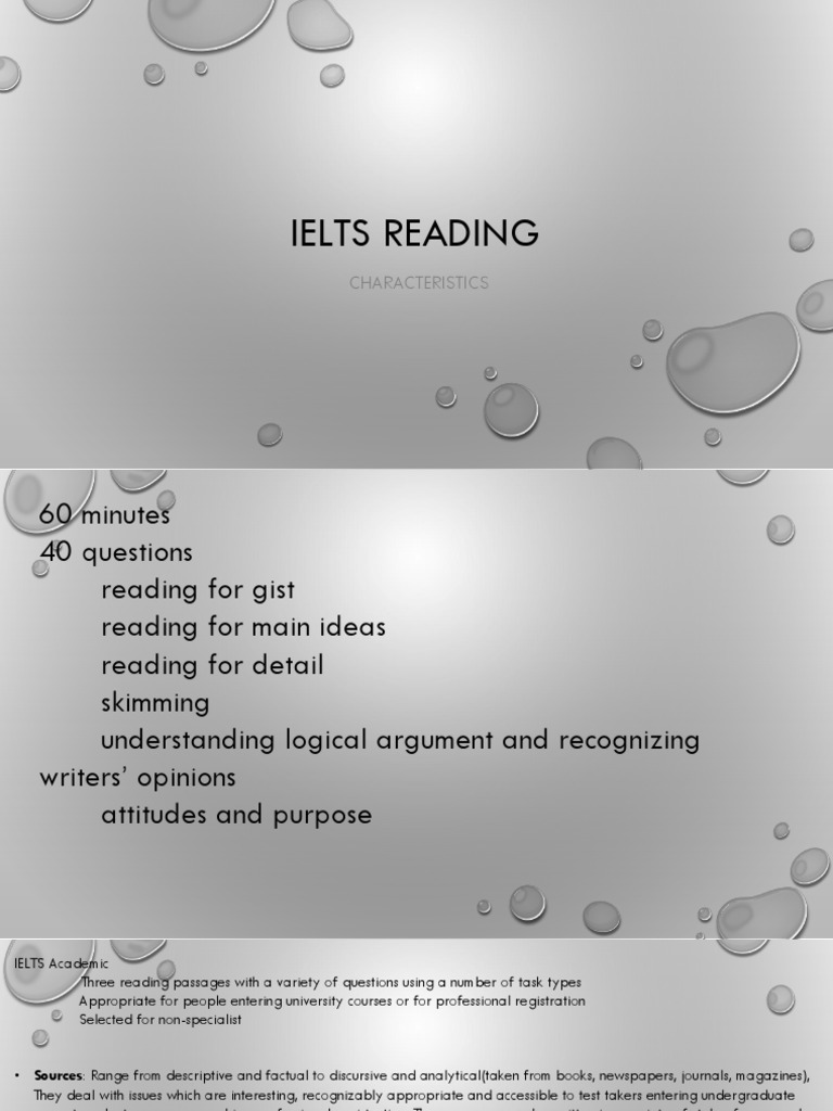 IELTS Reading Characteristics and Task Types | PDF | International ...