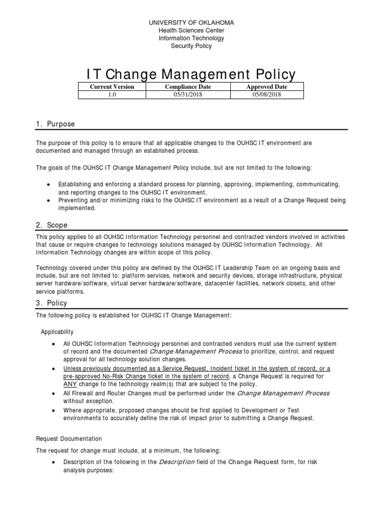 It Change Management Policy | PDF | Payment Card Industry Data Security ...