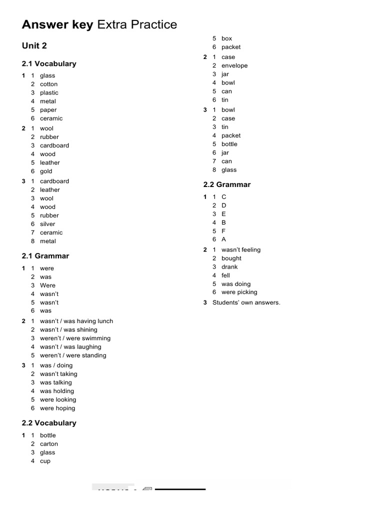 Unit 2 Extra Practice KEY | PDF