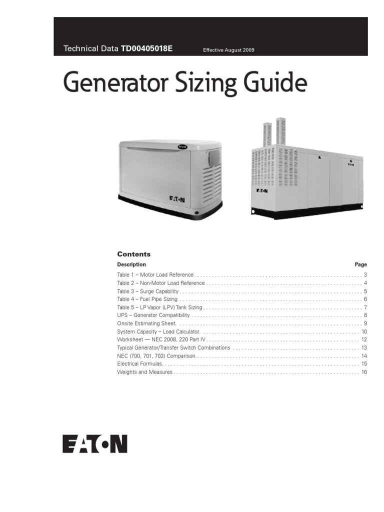 Generator Sizing Guide | PDF | Water Heating | Power (Physics)