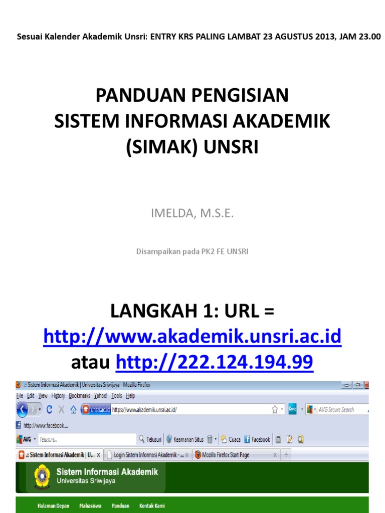 Panduan Mengisi Simak Online (KRS) Unsri 2013 PDF | PDF