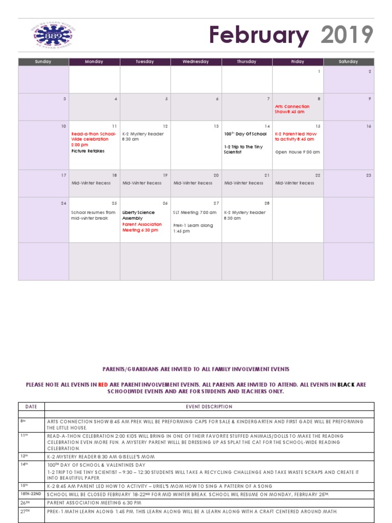 February Parent Calendar | PDF | Leisure