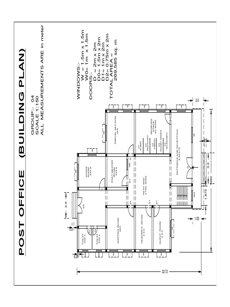 Post Office Building Plan with Dimensions | PDF