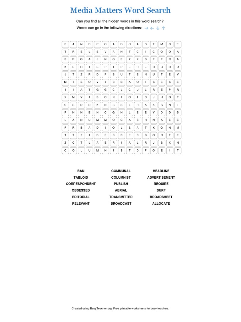 Media-Themed Word Search Puzzle | PDF | Newspapers | Newspaper Publishing