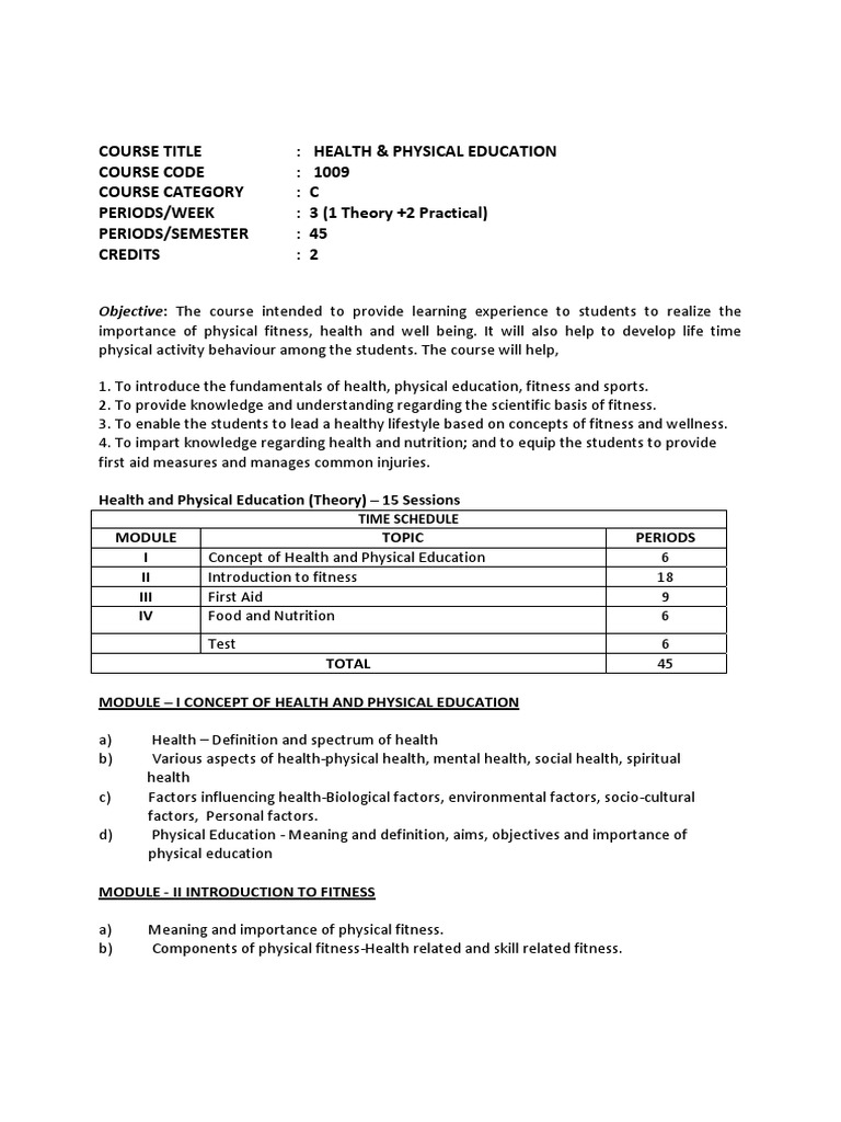 Course Title: Health & Physical Education Course Code: 1009 Course ...