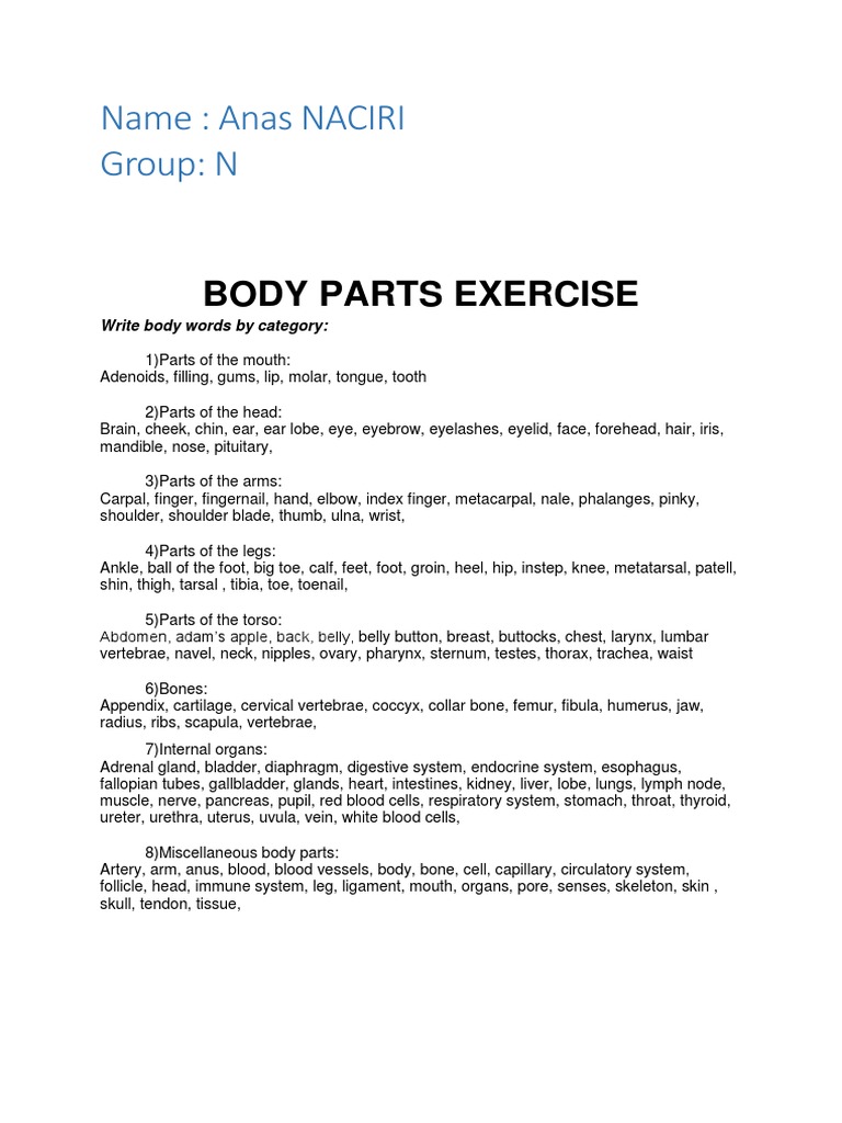 Body Parts Exercise | PDF