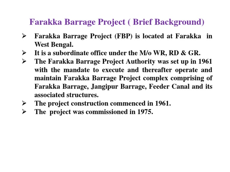 Farakka Barrage Project (Brief Background) : West Bengal | PDF